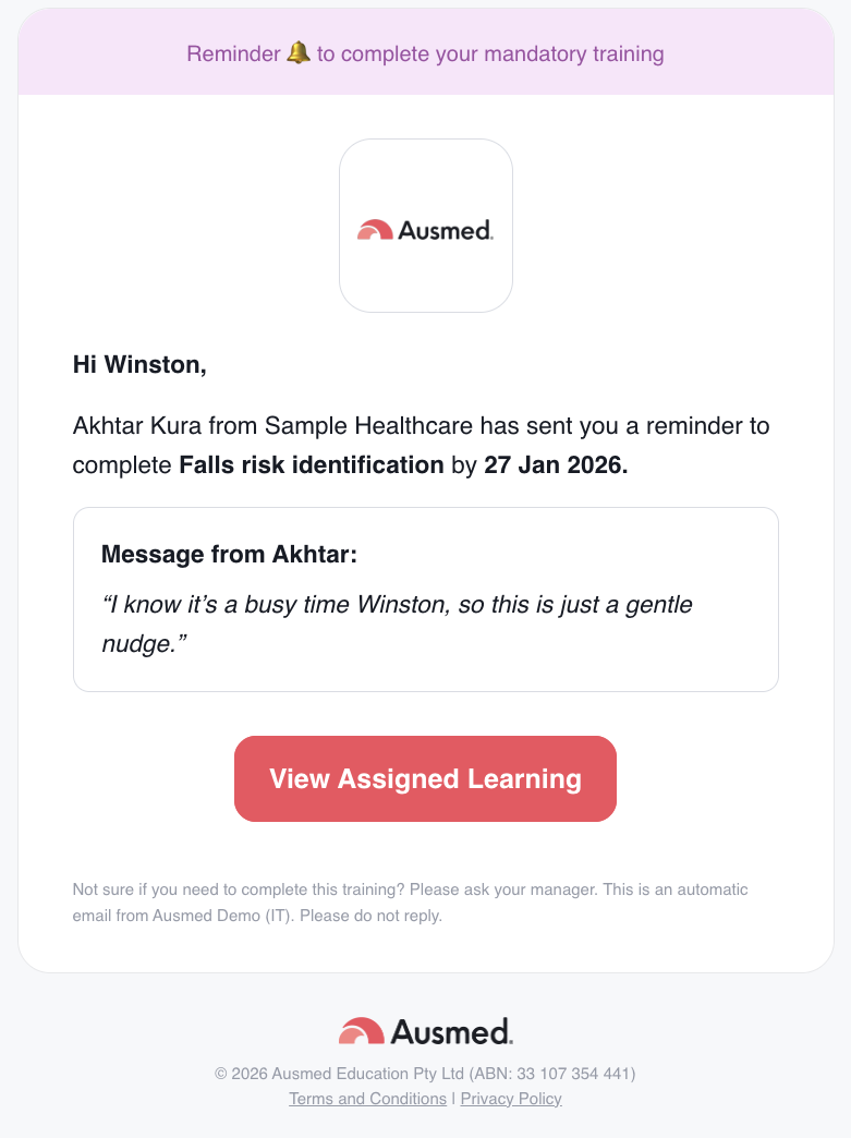 Notifications about mandatory training