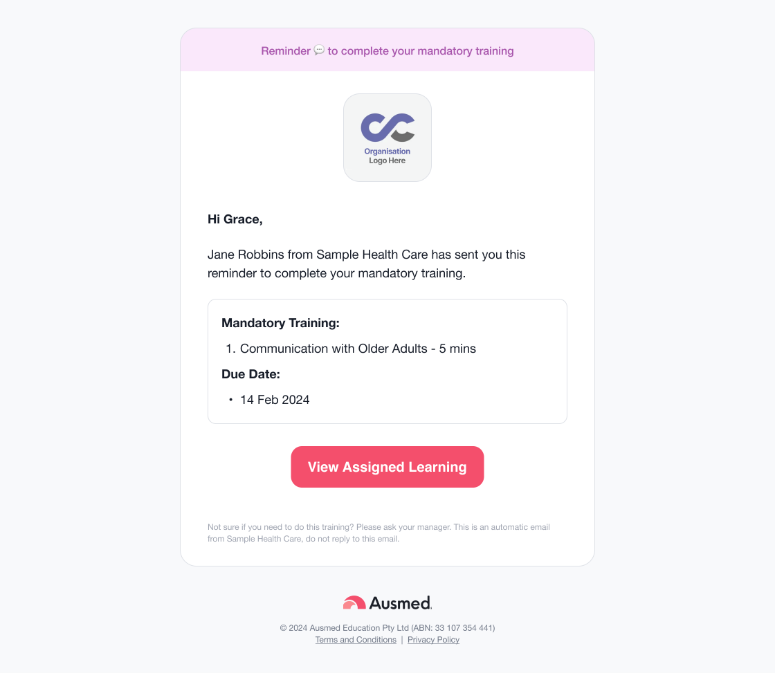 Notifications about mandatory training