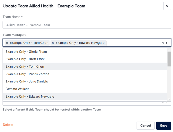 Assign Team Manager permissions